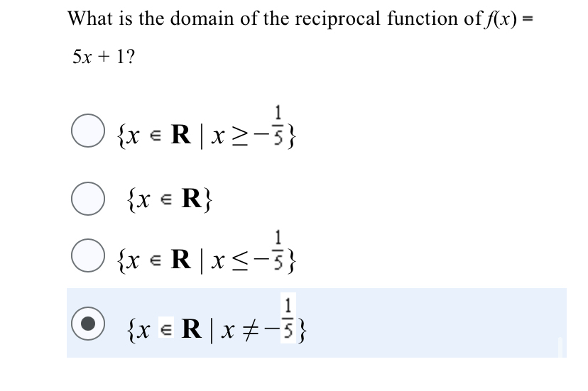 Solved What is the domain of the reciprocal function of | Chegg.com