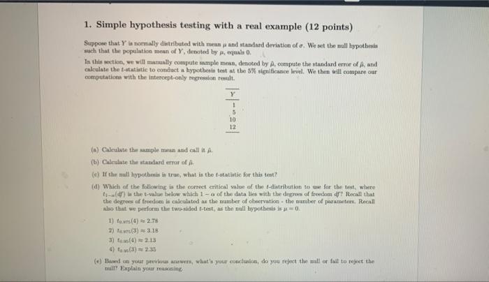 Solved 1. Simple hypothesis testing with a real example (12 | Chegg.com