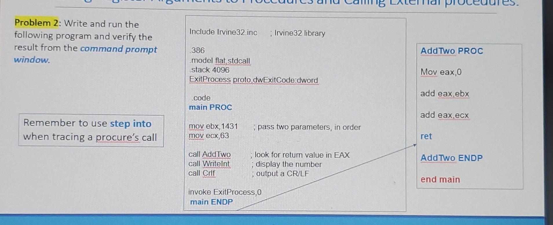 Solved Include Irvine32.inc ; Irvine32 library Problem 2: | Chegg.com