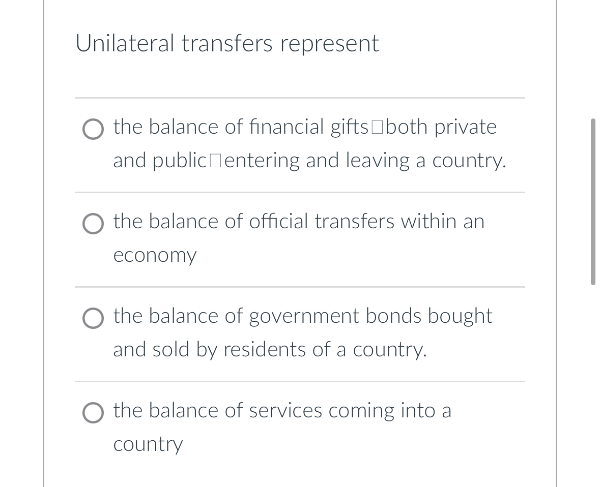 Solved Unilateral transfers representthe balance of | Chegg.com