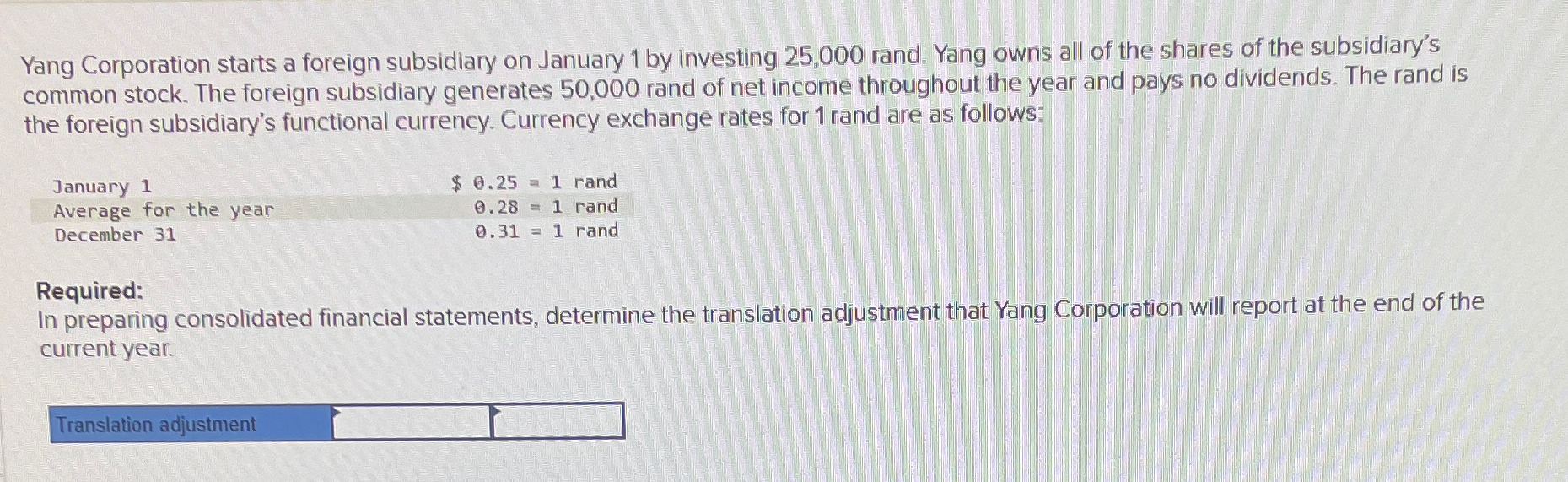 Solved Yang Corporation starts a foreign subsidiary on | Chegg.com