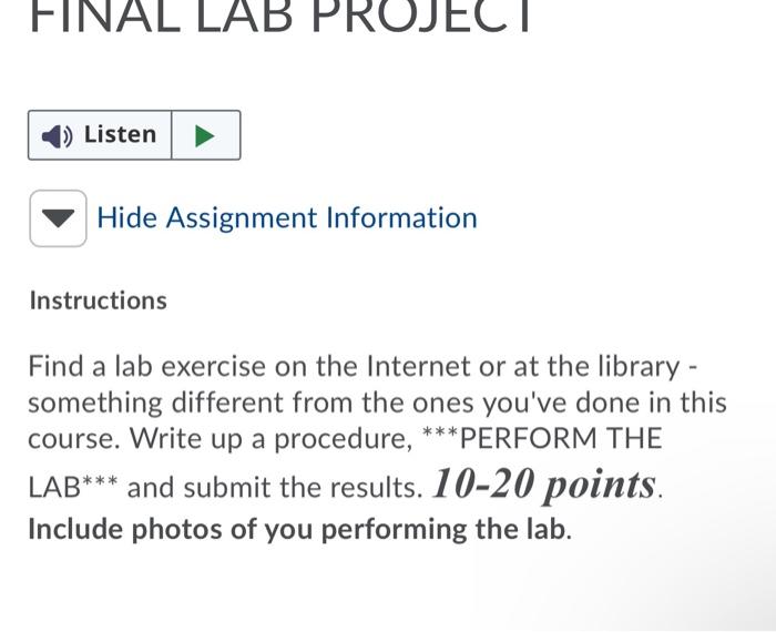 Solved FINAL LAB PROJECT 1) Listen Hide Assignment | Chegg.com