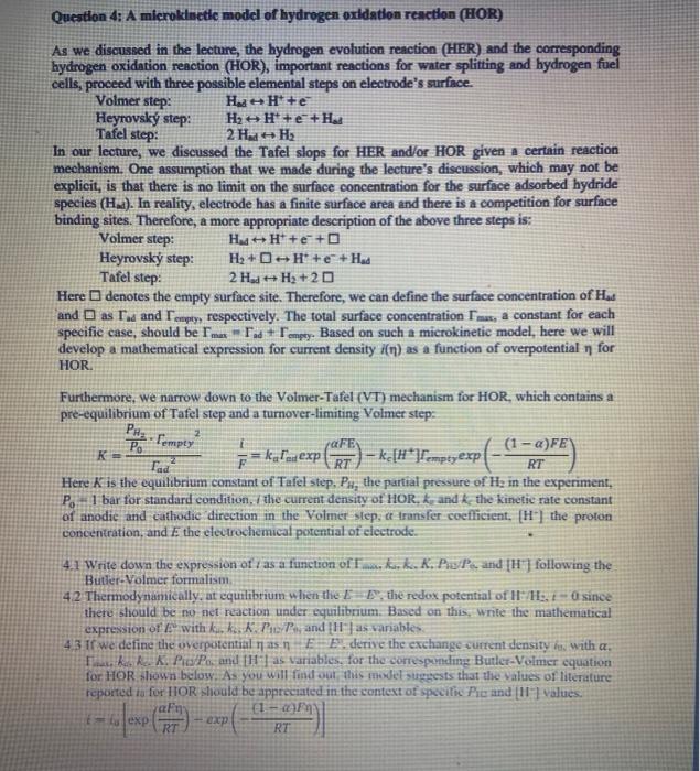 Question 4: A microkinetic model of hydrogen | Chegg.com