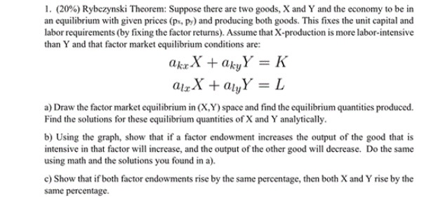 1. (20%) Rybczynski Theorem: Suppose there are two | Chegg.com
