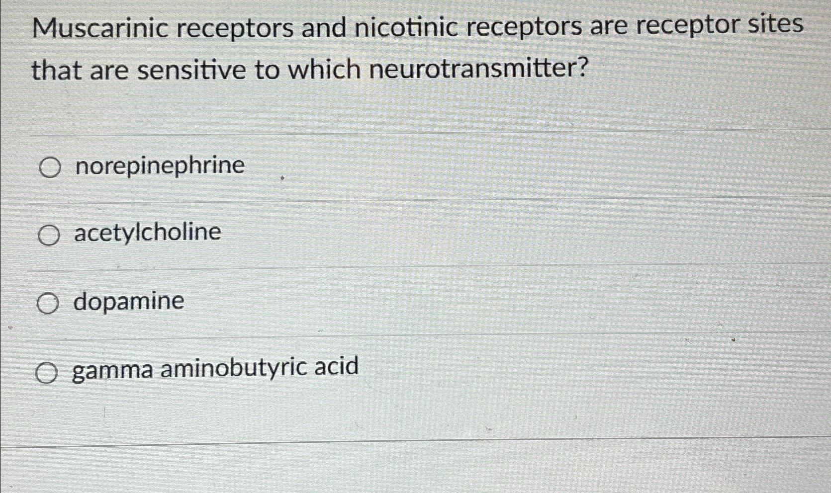 Solved Muscarinic receptors and nicotinic receptors are | Chegg.com