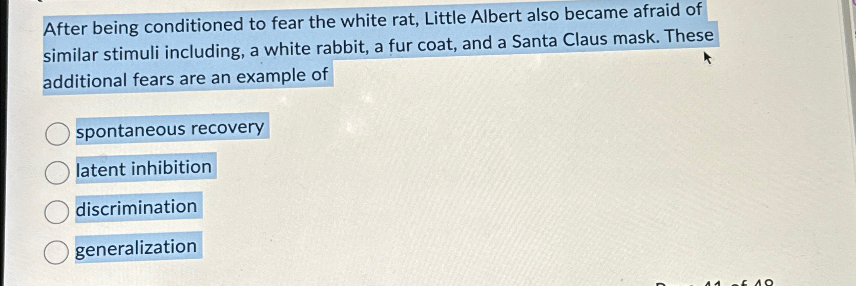 Solved After being conditioned to fear the white rat, Little | Chegg.com