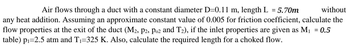 Solved Air flows through a duct with a constant diameter | Chegg.com
