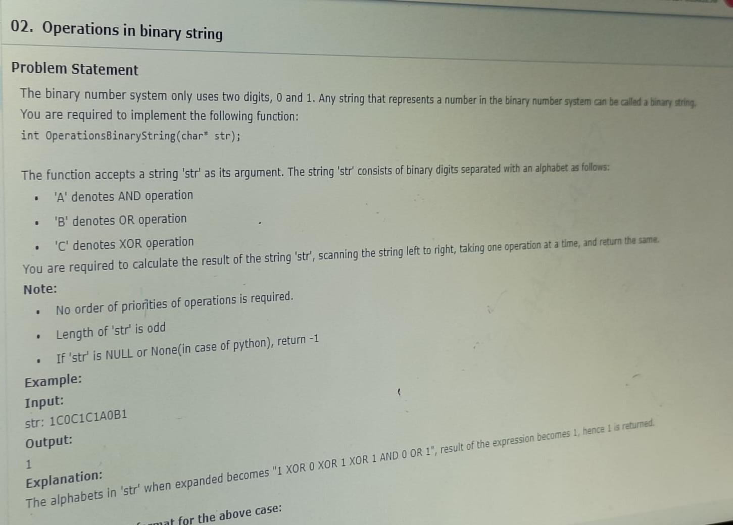 Solved Problem Statement The binary number system only uses | Chegg.com