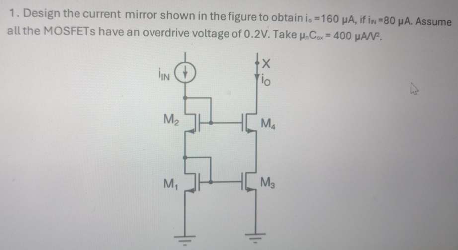 Solved Design the current mirror shown in the figure to | Chegg.com