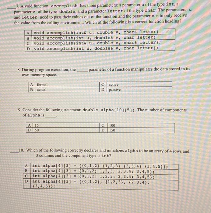 Solved 7. A void function accomplish has three parameters: a | Chegg.com
