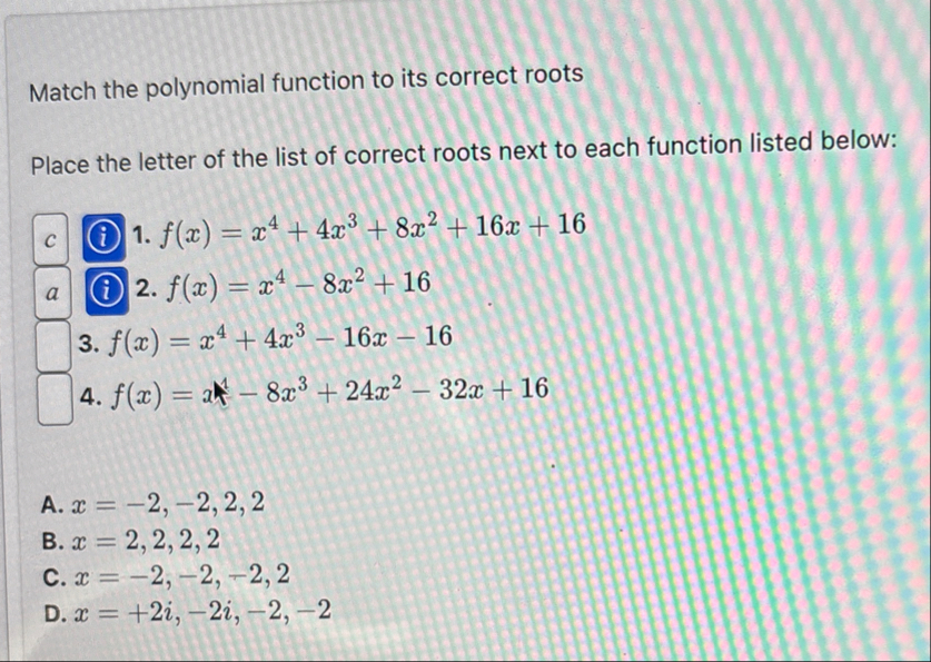 Solved Match the polynomial function to its correct | Chegg.com