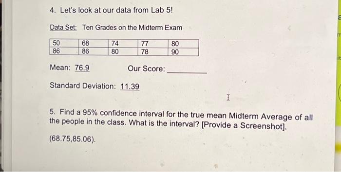 Solved 4. Let's look at our data from Lab 5! Data Set: Ten | Chegg.com