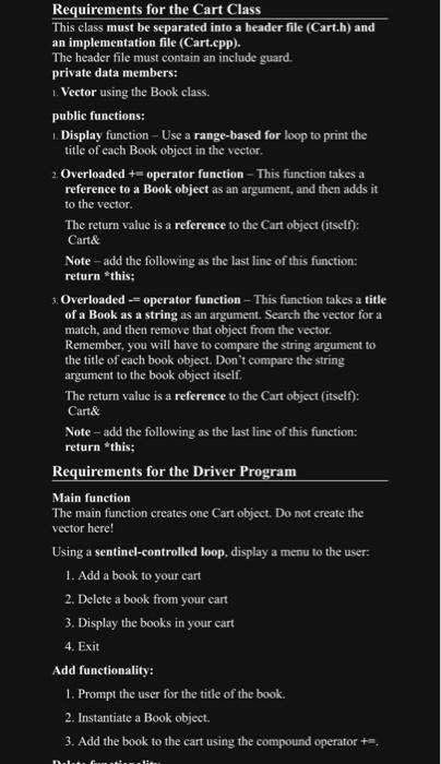 Solved C++I need 4 files a book.h book.cpp Cart.h Cart.cpp | Chegg.com