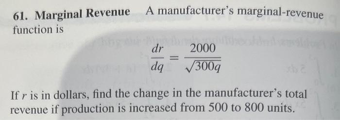 Solved 61. Marginal Revenue A manufacturer's | Chegg.com