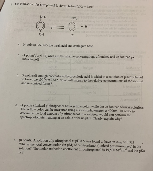 Solved 4. The ionization of p-nitrophenol is shown below | Chegg.com