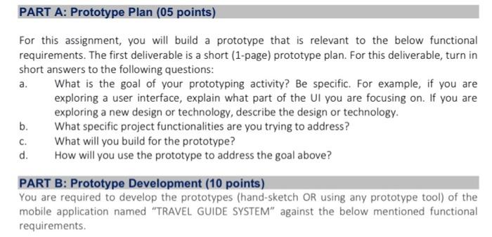 Solved PART At Prototype Plan (05 points) For this | Chegg.com