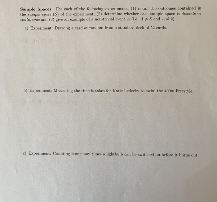 Solved Sample Spaces. For each of the following experiments, | Chegg.com