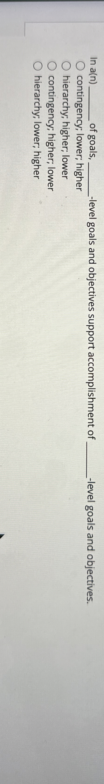 Solved In a(n)of goals,-level goals and objectives support | Chegg.com