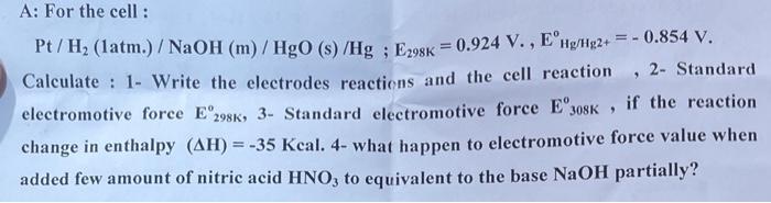 [solved] Calculate 1 Write The Electrodes Reactions And