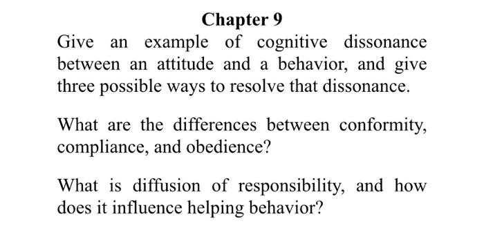 Solved Chapter 9 Give an example of cognitive dissonance | Chegg.com