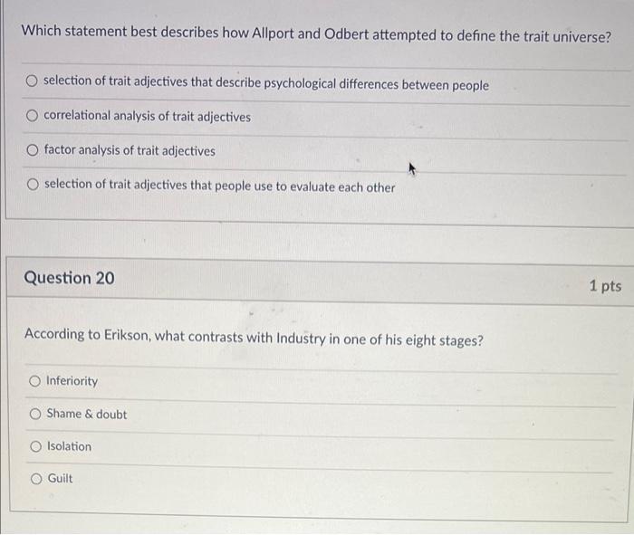 Solved Which statement best describes how Allport and Odbert | Chegg.com