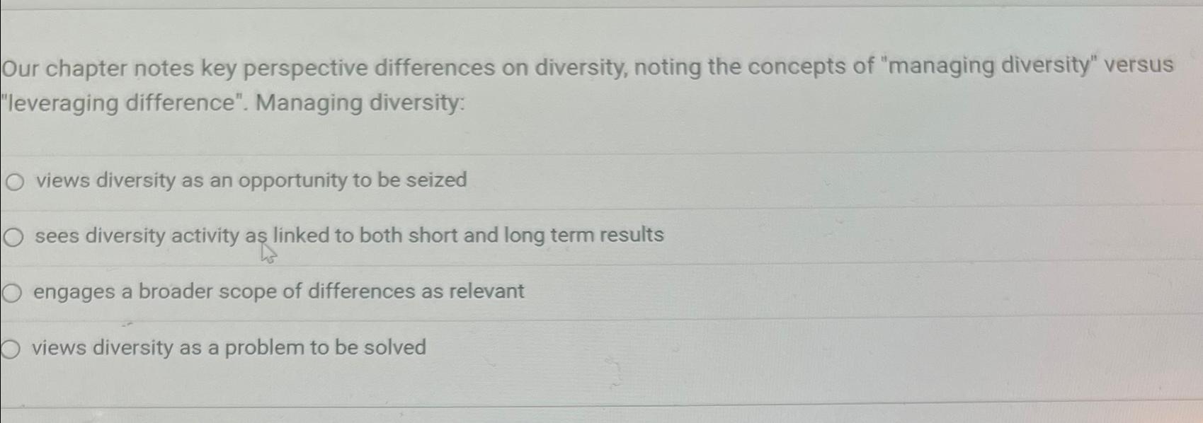 Solved Our chapter notes key perspective differences on | Chegg.com
