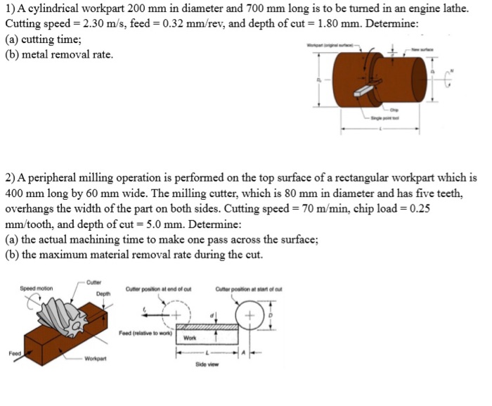 Solved 1) A cylindrical workpart 200 mm in diameter and 700 | Chegg.com
