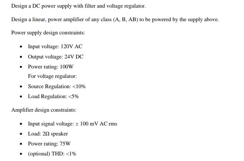 Solved Design a DC power supply with filter and voltage | Chegg.com