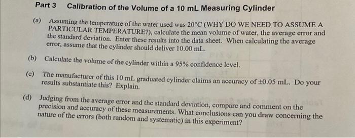 Solved Table 3 Calibration of Volume of Measuring | Chegg.com