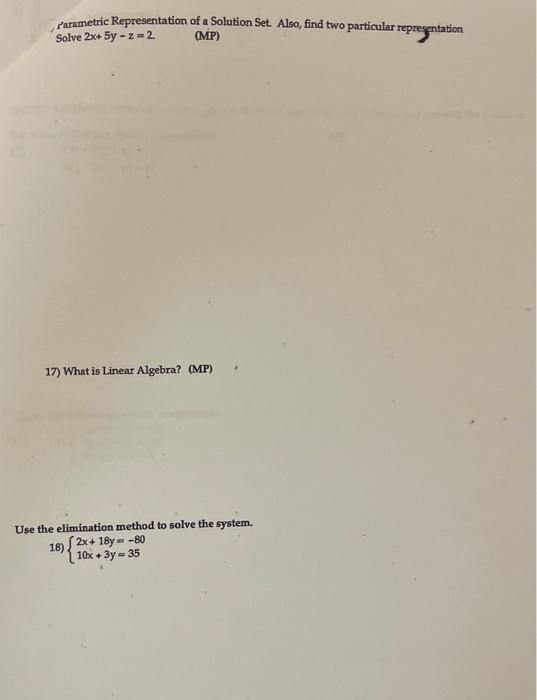 Solved Parametric Representation of a Solution Set. Also, | Chegg.com