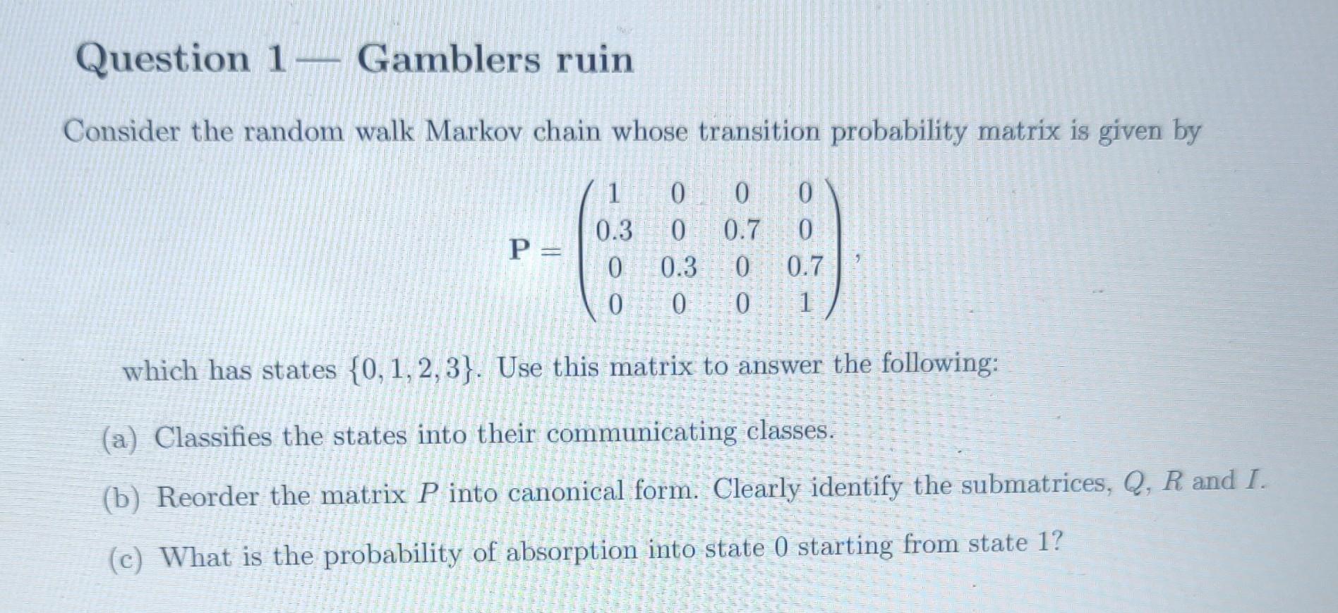 Solved Consider the random walk Markov chain whose | Chegg.com