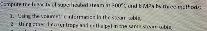 Solved Compute the fugacity of superheated steam at 300°C | Chegg.com