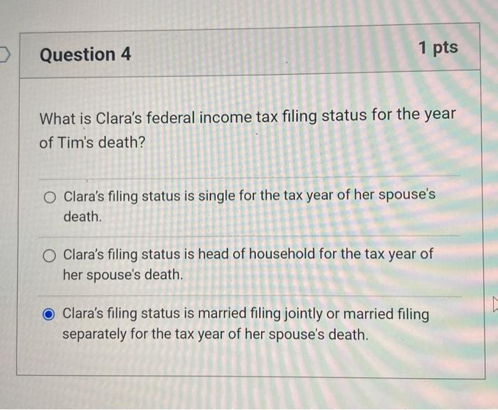 What is Clara's federal income tax filing status for | Chegg.com