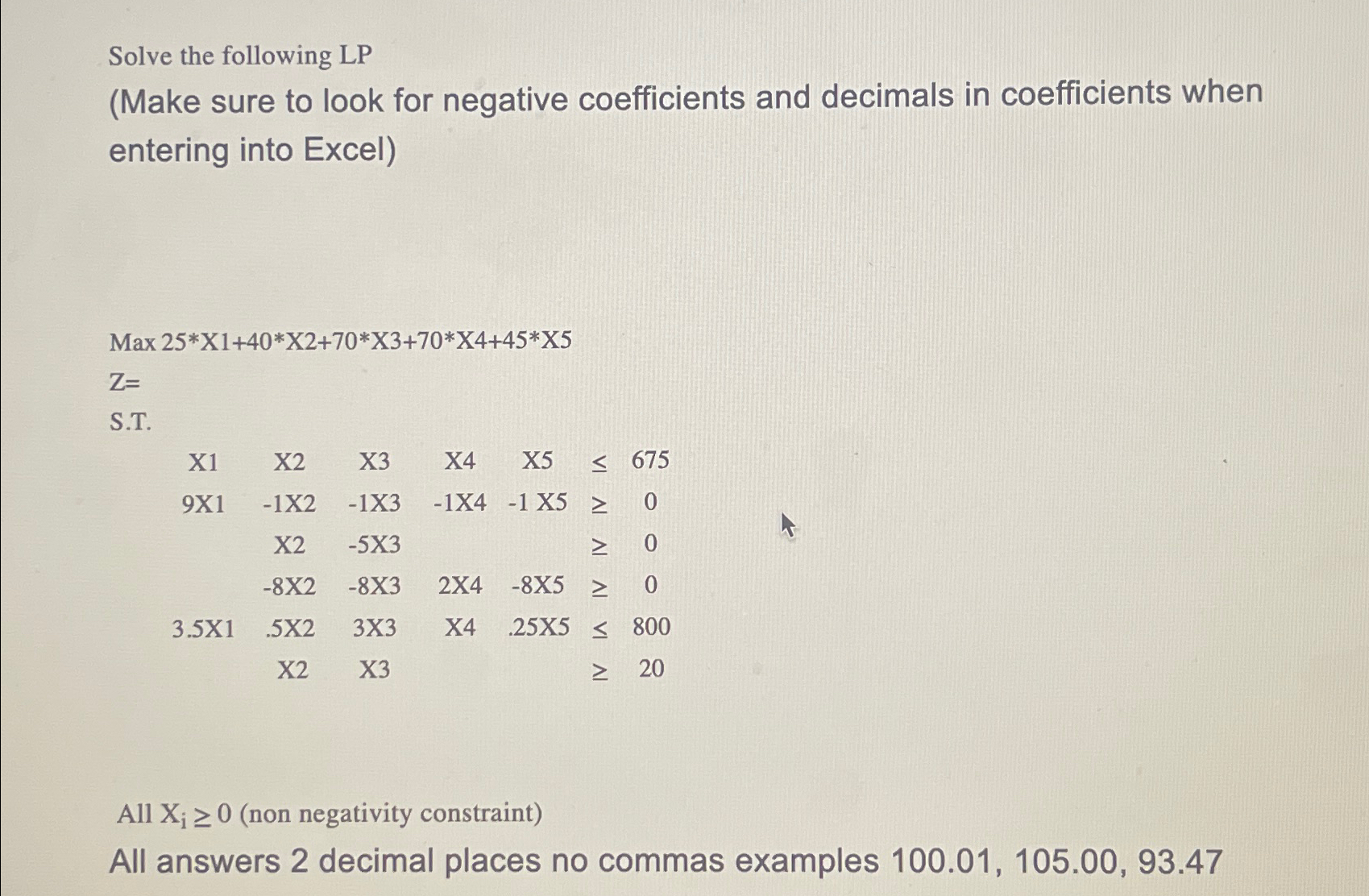 Solved Solve the following LP(Make sure to look for negative | Chegg.com