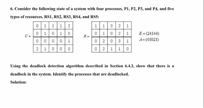 Solved 6. Consider the following state of a system with four | Chegg.com