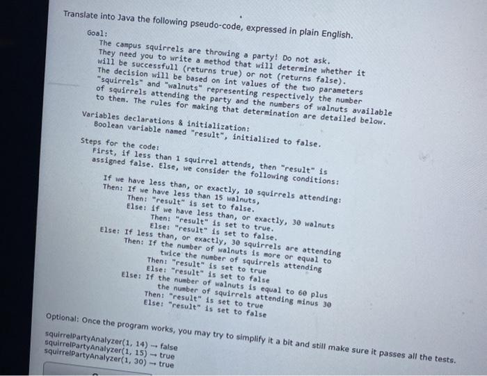 Solved Translate into Java the following pseudo-code, | Chegg.com