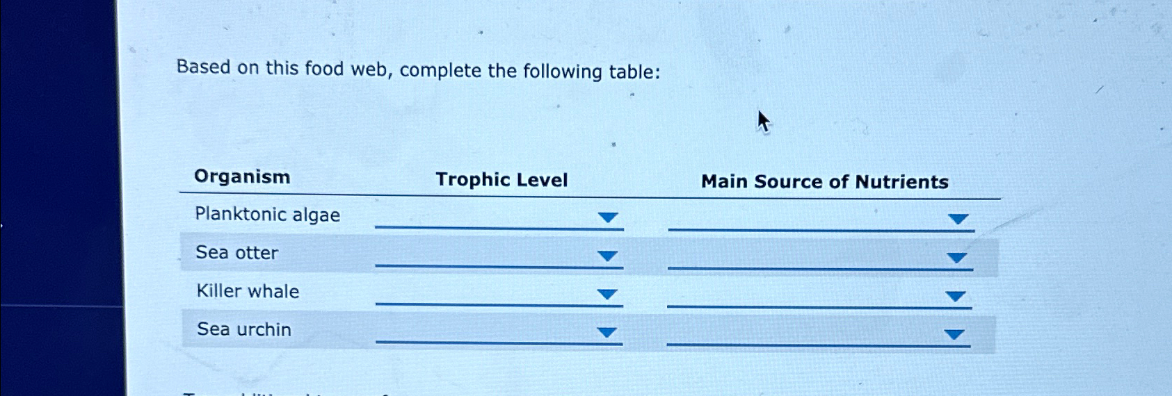 Solved Based on this food web, complete the following | Chegg.com