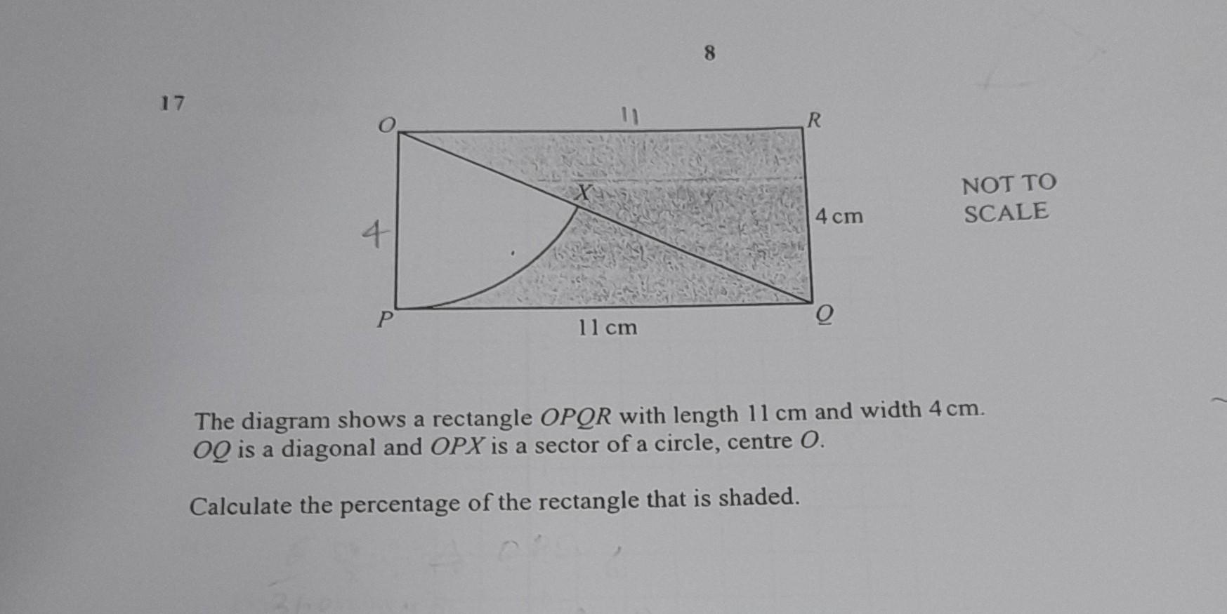 Solved The diagram shows a rectangle OPQR with length 11 cm | Chegg.com