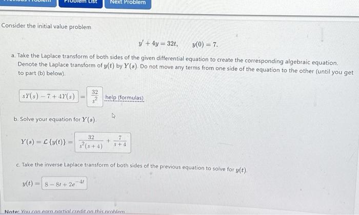 Solved Consider the initial value problem y′+4y=32t,y(0)=7. | Chegg.com