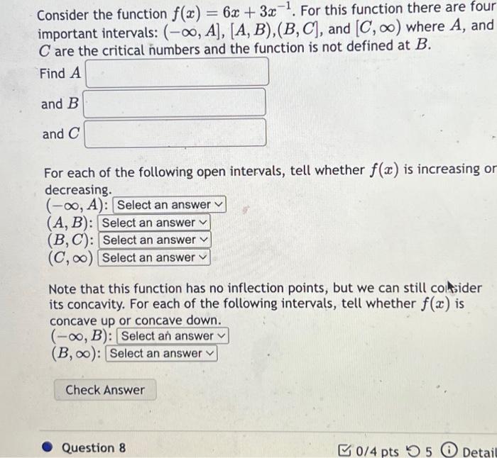 Solved Consider the function f(x)=6x+3x−1. For this function | Chegg.com