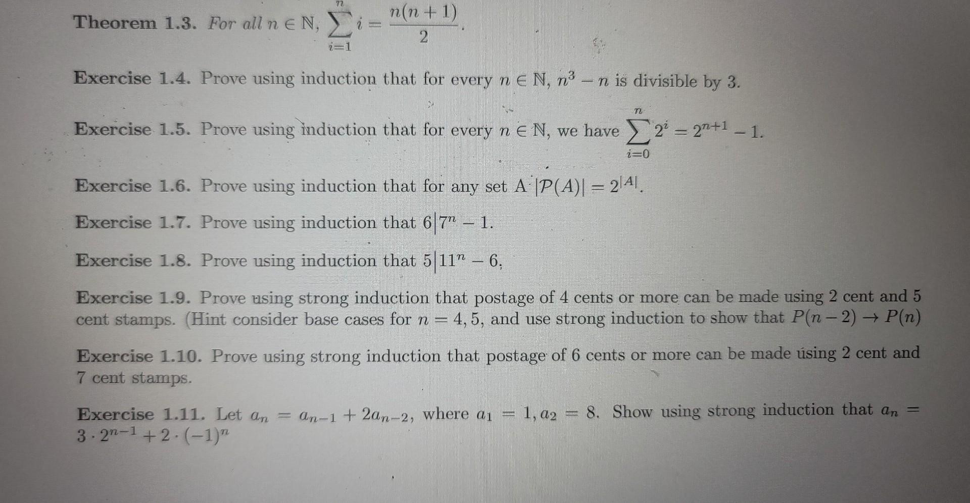 Solved Theorem 1.3. For all n∈N,∑i=1ni=2n(n+1). Exercise | Chegg.com
