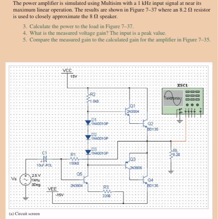 Solved The power amplifier is simulated using Multisim with | Chegg.com