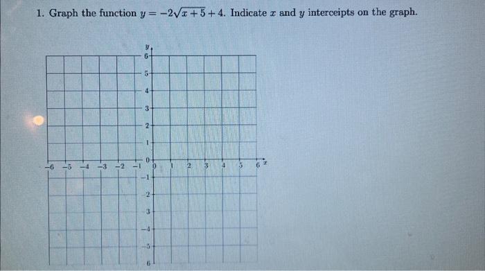 Solved 1. Graph the function y=−2x+5+4. Indicate x and y | Chegg.com