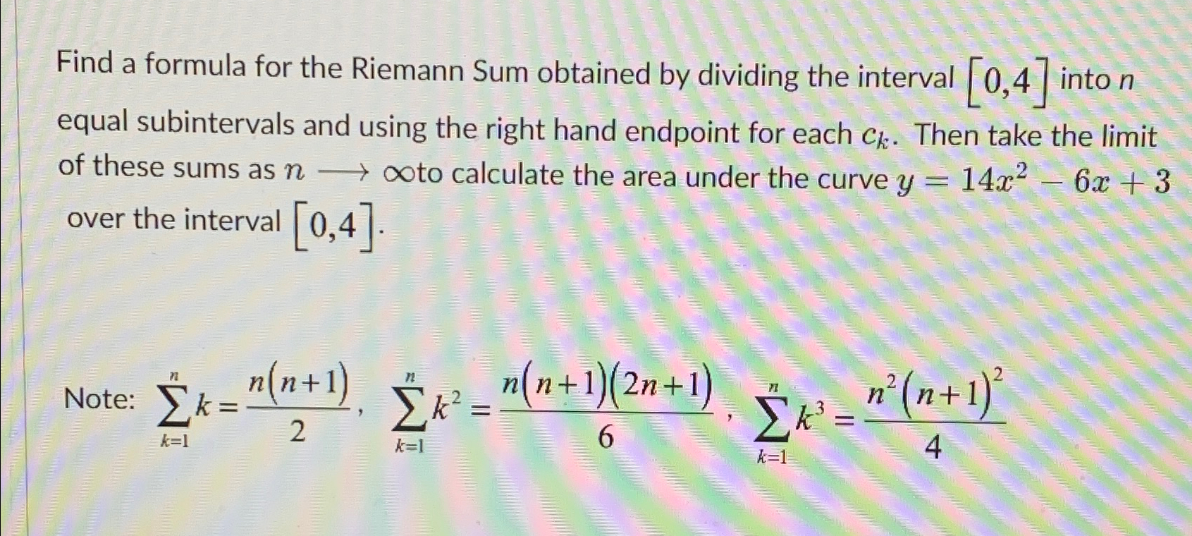 Solved Find a formula for the Riemann Sum obtained by | Chegg.com