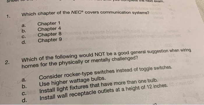 Solved next exam. Which chapter of the NEC covers | Chegg.com