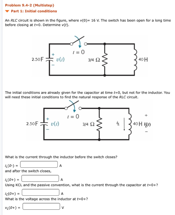 Solved Problem 9.4-2 (Multistep) Part 1: Initial conditions | Chegg.com