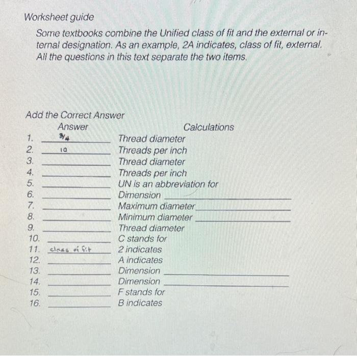 Worksheet guide Some textbooks combine the Unified | Chegg.com