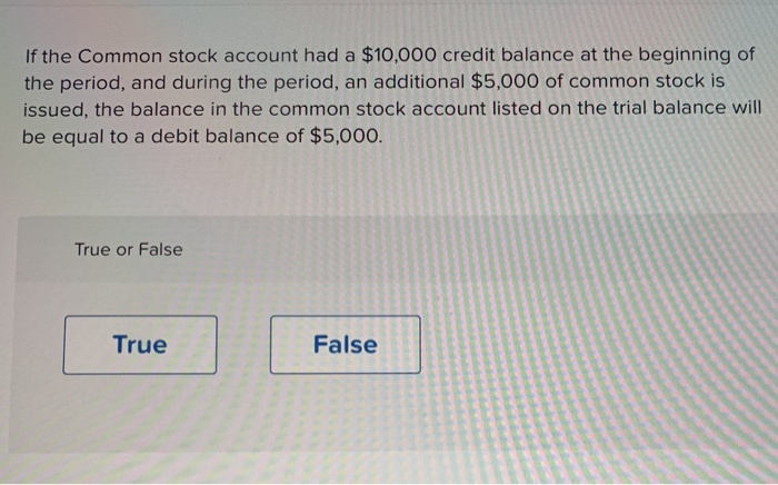 Solved If the Common stock account had a $10,000 credit | Chegg.com