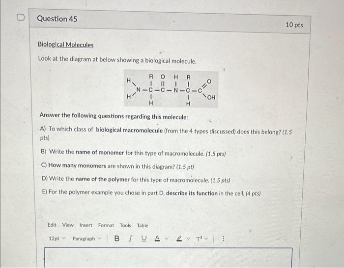 Solved Biological Molecules Look at the diagram at below | Chegg.com