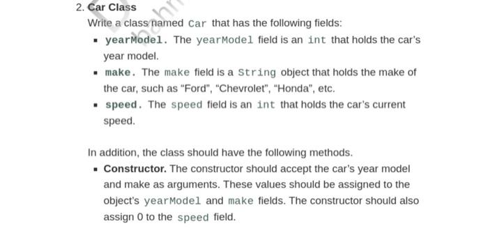 Solved 2. Car Class Write a class amed car that has the | Chegg.com